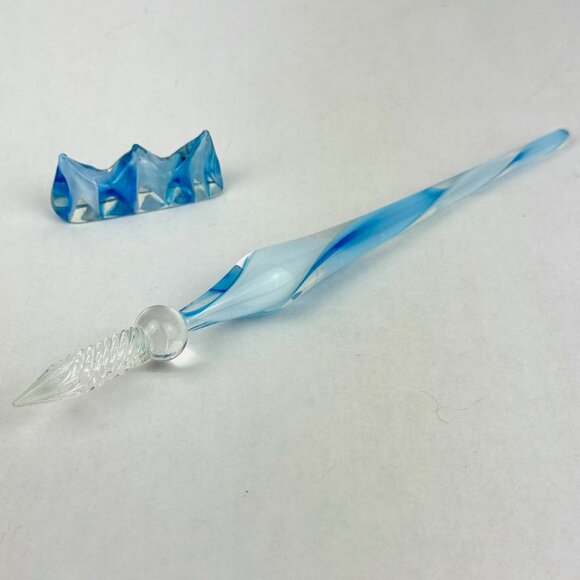 Art | Vintage Glass Calligraphy Dip Pen Glass Nib Blue White Twist ...